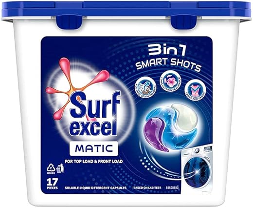 Surf Excel 3-in-1 Smart Shots Liquid Detergent For Front Load & Top ...